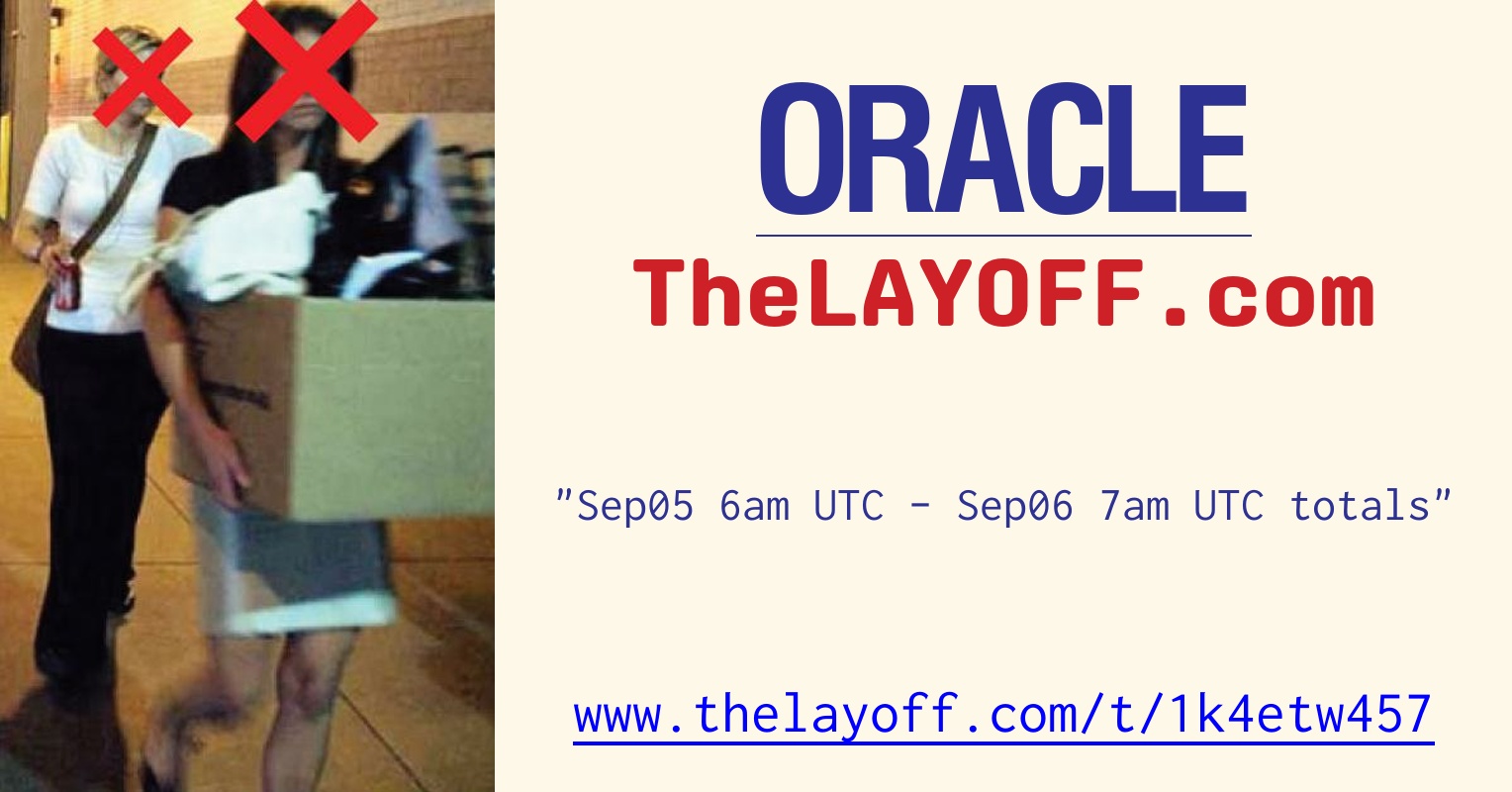 Sep05 6am UTC - Sep06 7am UTC totals - post regarding Oracle Corp. layoffs